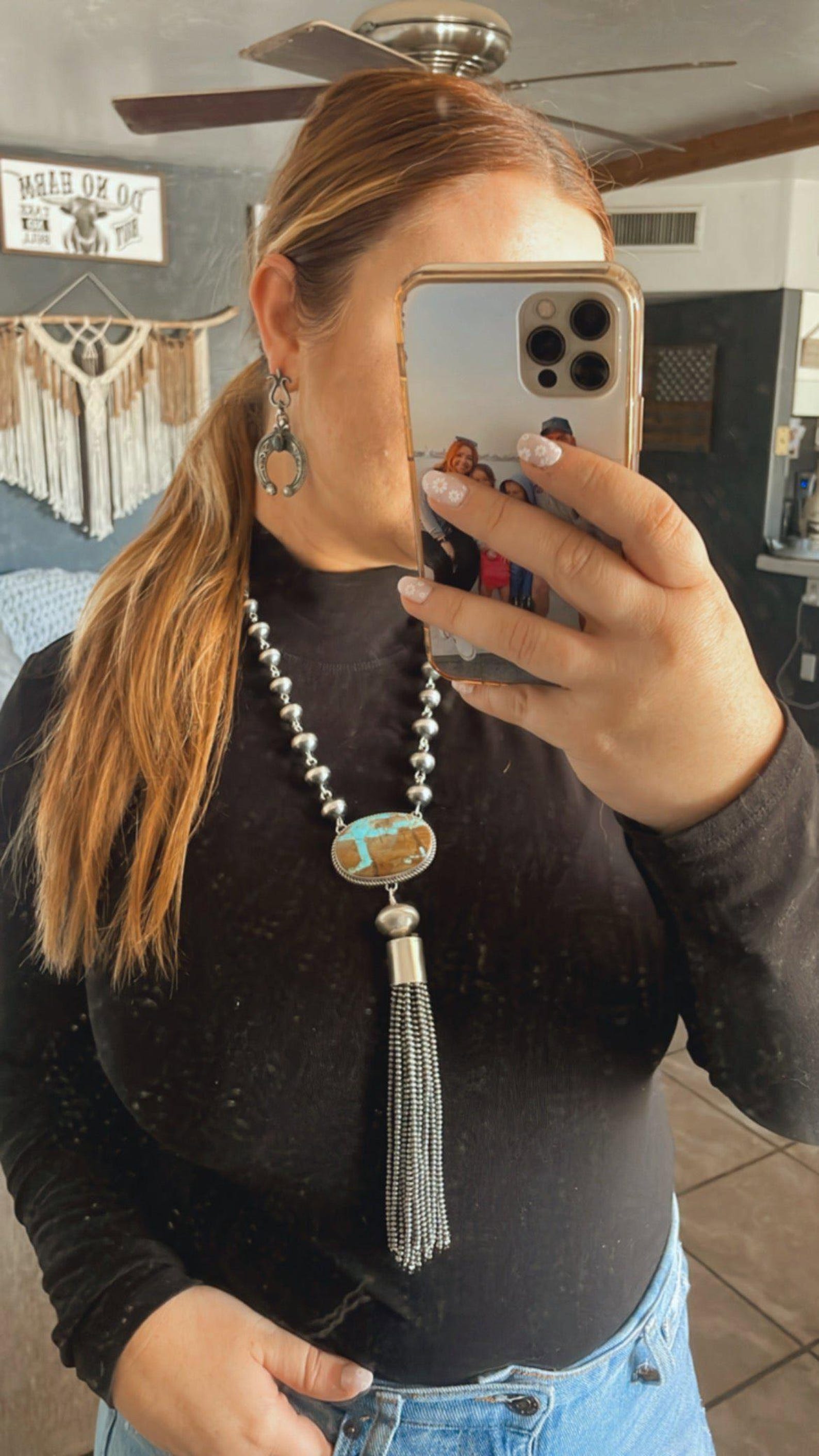 Navajo Sterling Silver & Number 8 Turquoise Necklace Signed Emer ...