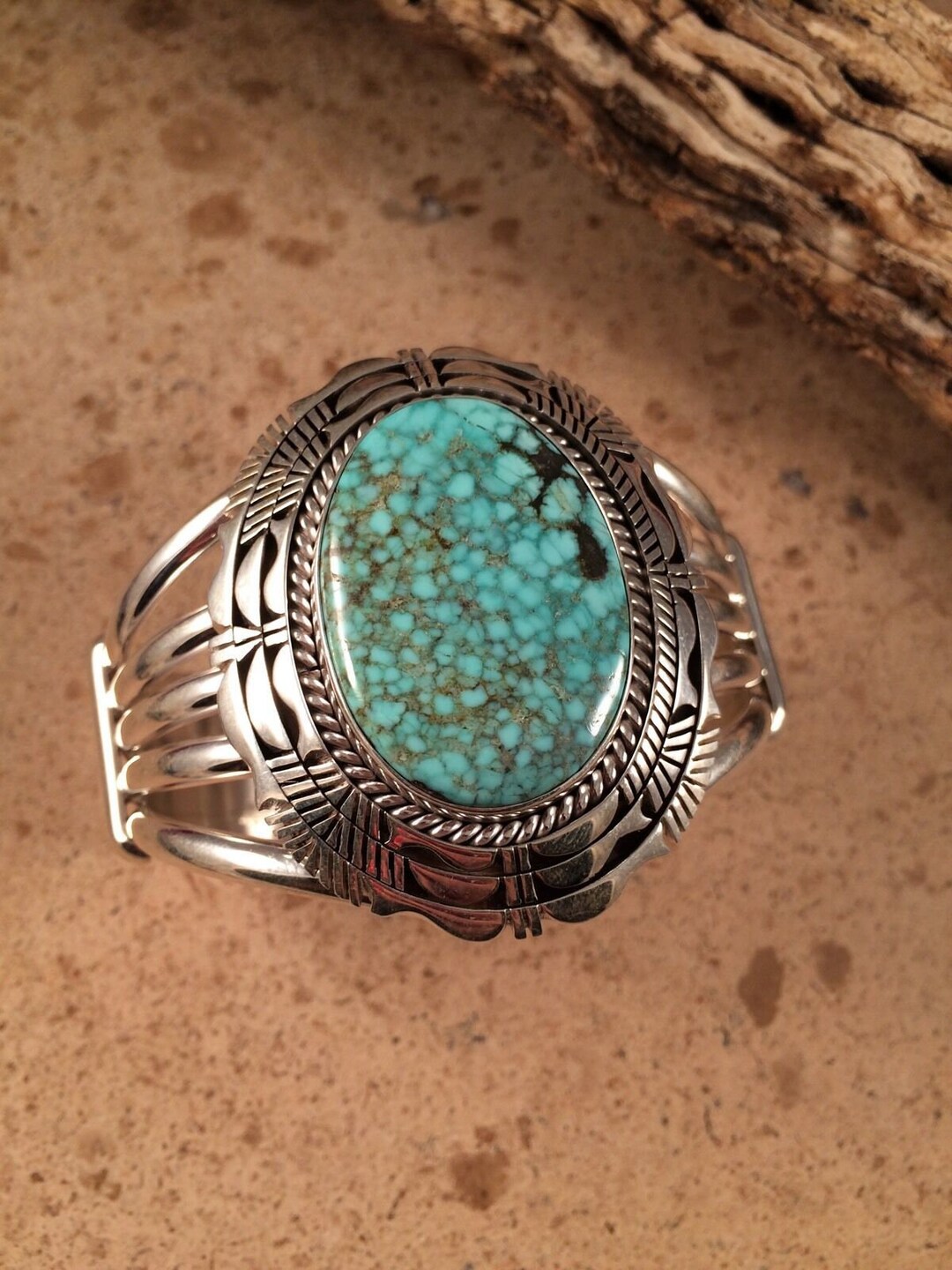 Eugene Belone Spider Web Turquoise & Sterling Silver Stamped Bracelet ...