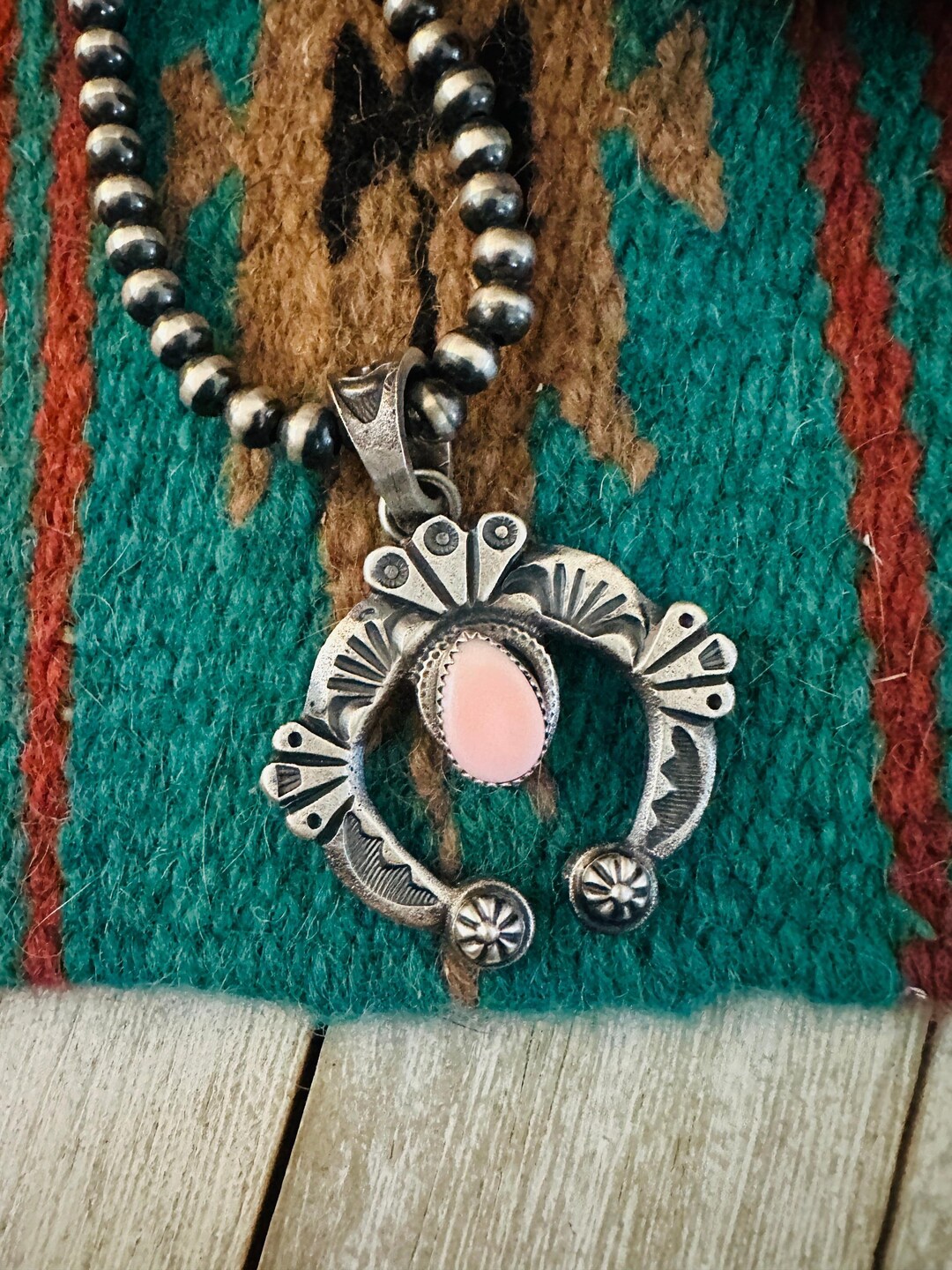 Navajo Sterling Silver & Queen Pink Conch Naja Pendant by Kevin Billah ...