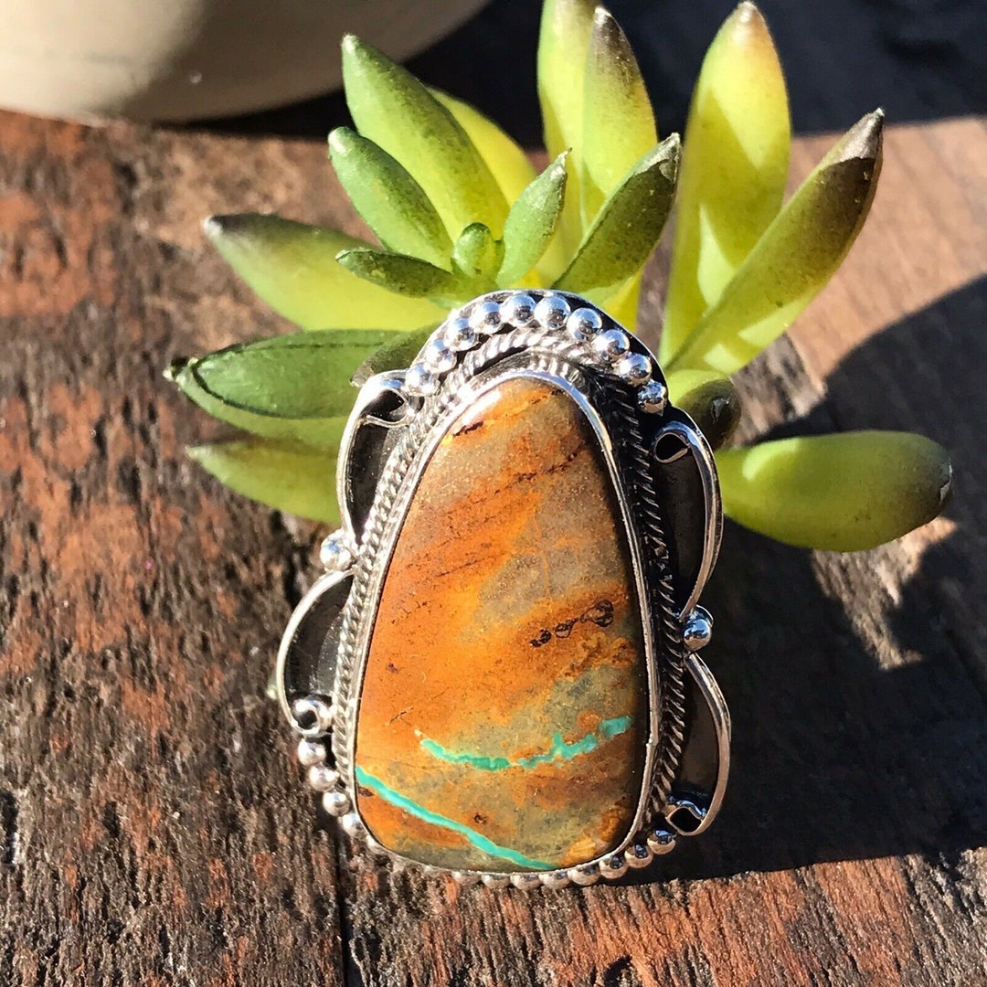 Navajo Ribbon Turquoise and Sterling Silver Ring Size 6.5 Signed - Etsy