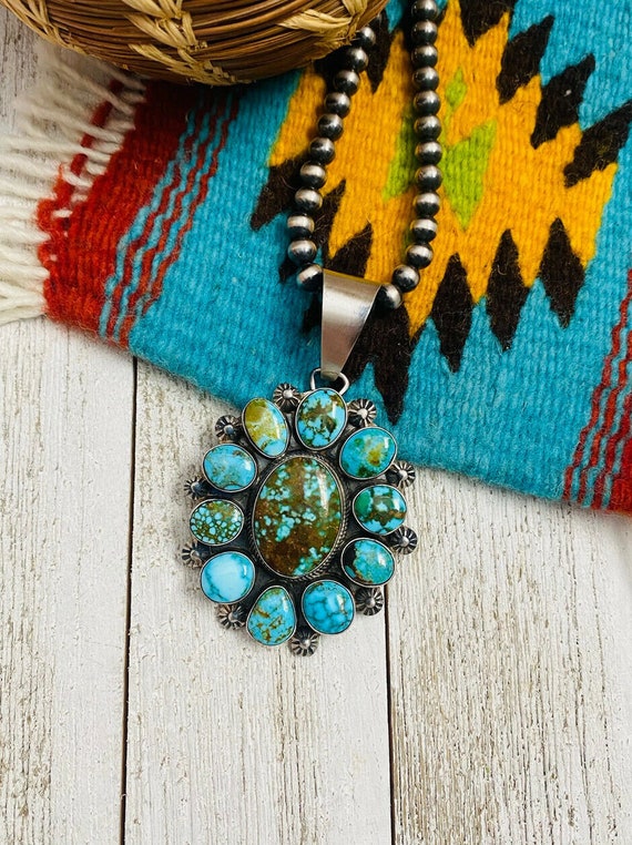 Navajo Sterling Silver & Kingman Web Turquoise Pendan… - Gem