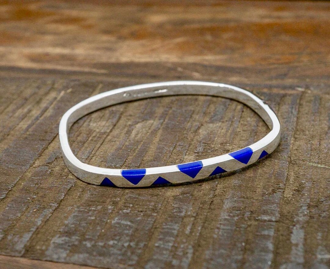 Hinged Bangle W/ Lapis Triangles - Etsy