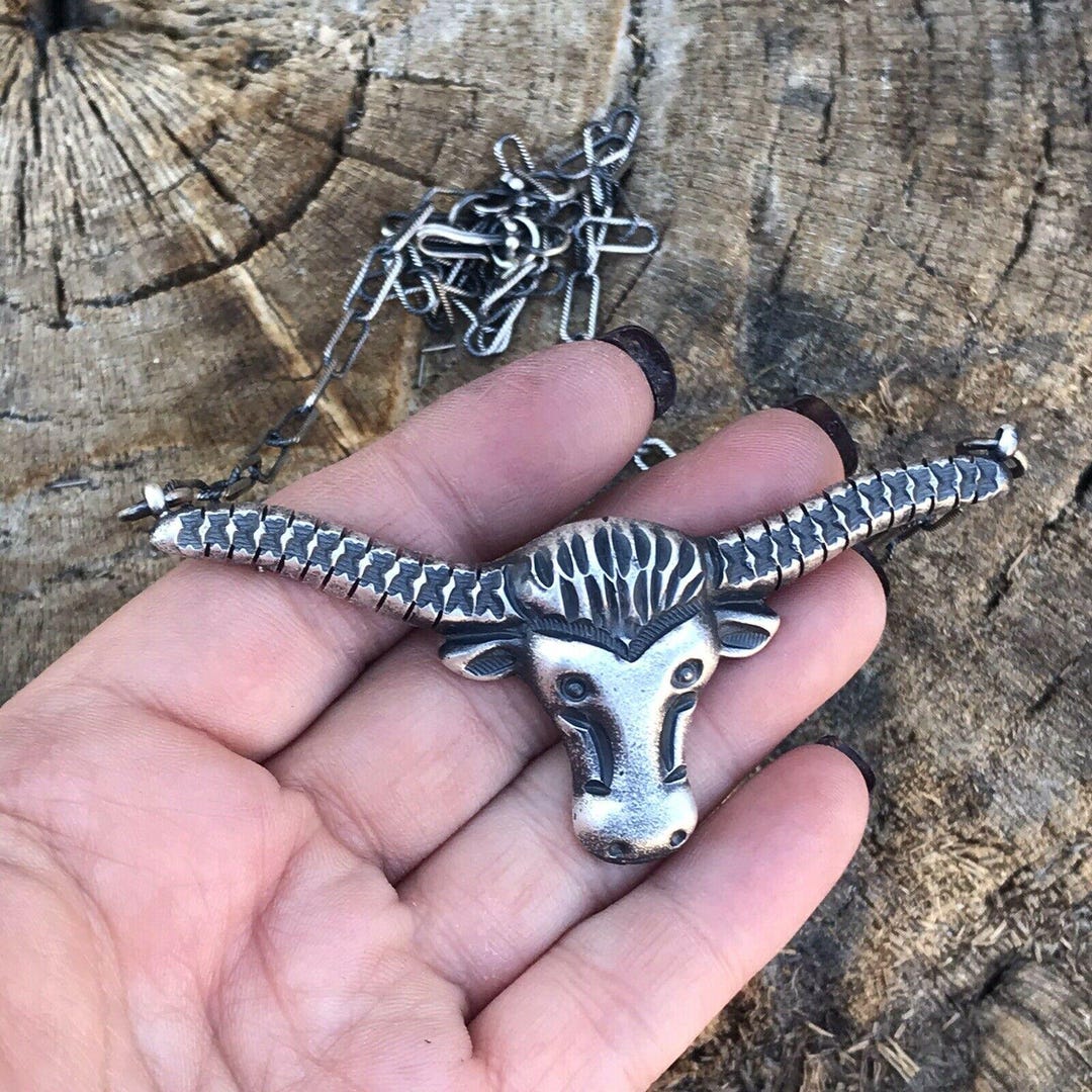 Handcrafted Sterling Silver Longhorn Statement Necklace by Artist Kevin ...