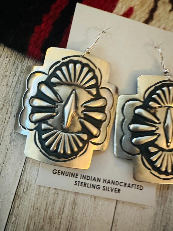 Navajo Sterling Silver Concho Cross Earrings - Gem