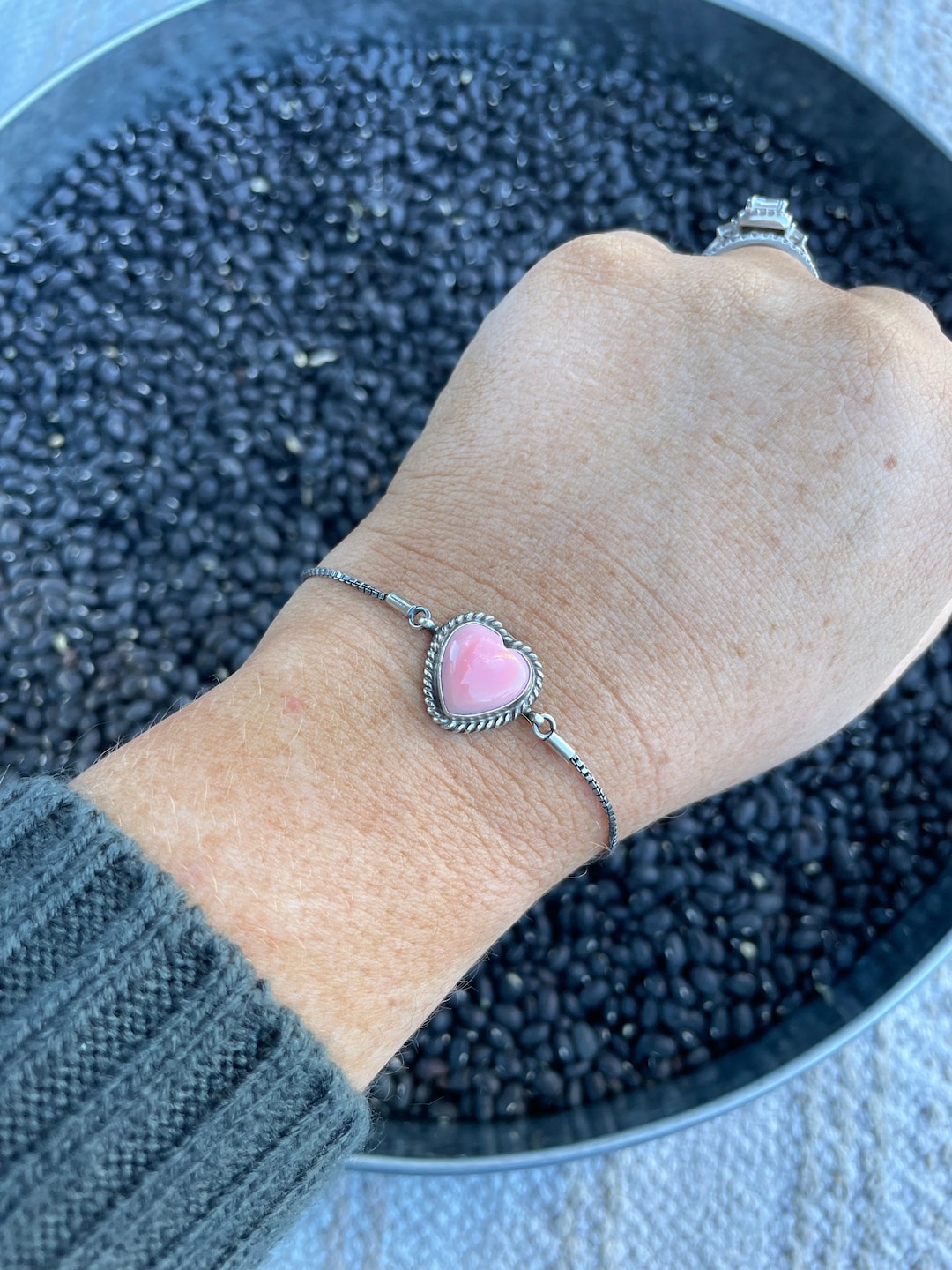 Navajo Queen Pink Conch Shell & Sterling Silver Heart Bracelet by P ...