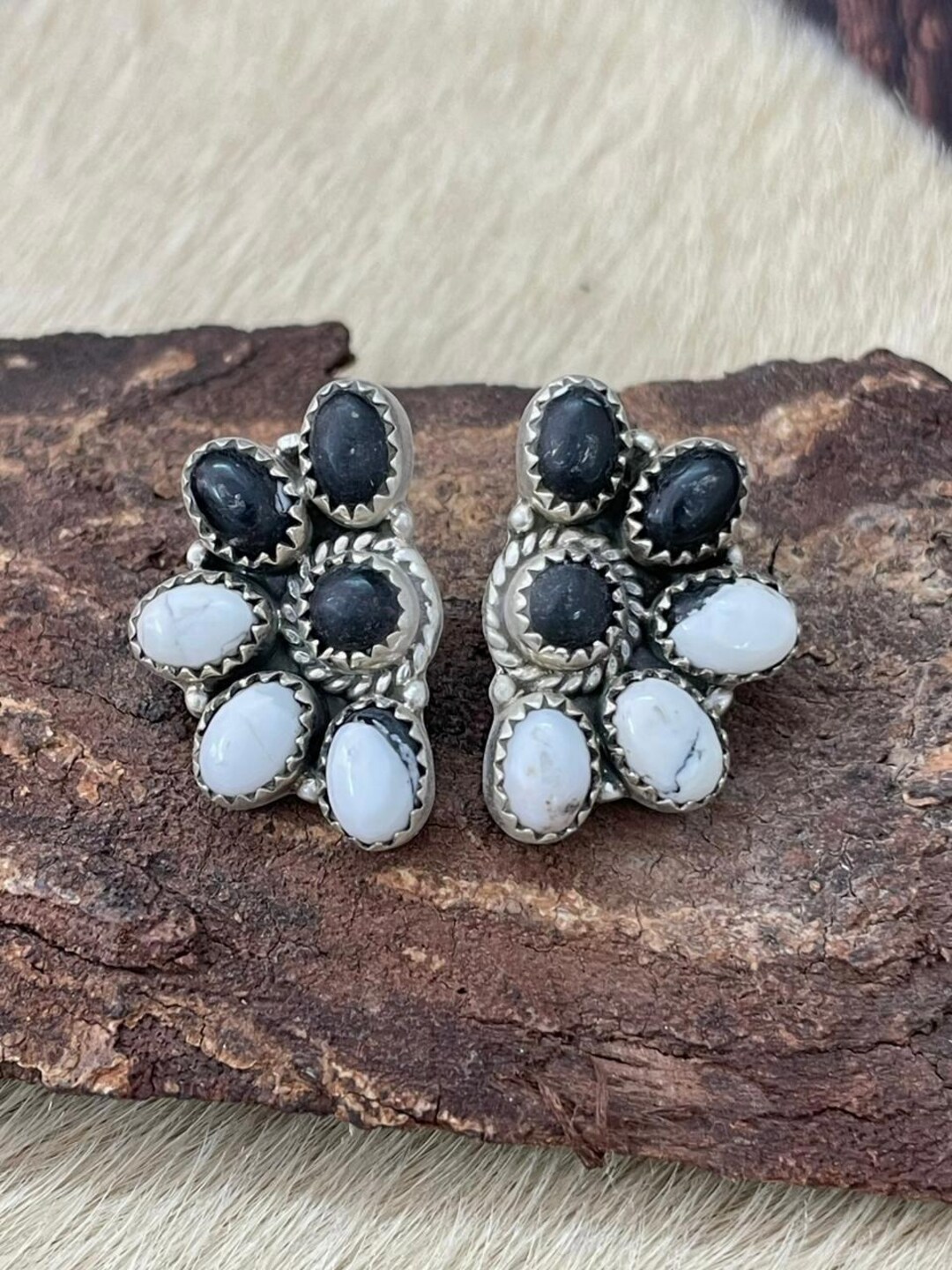 Handmade Sterling Silver White Buffalo Post Studs Earrings "signed ...