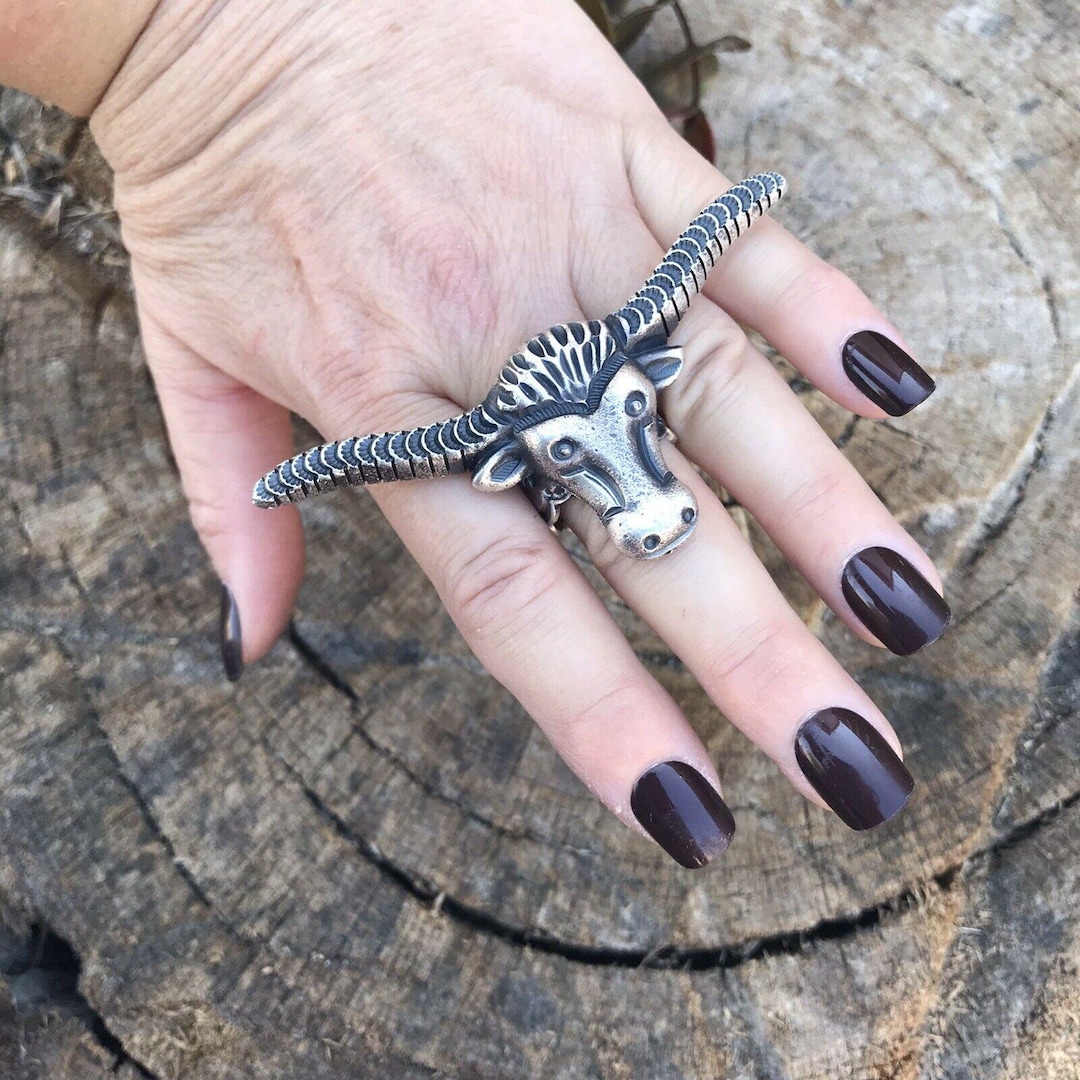 Handcrafted Sterling Silver Longhorn Cattle Steer Head Statement Ring ...