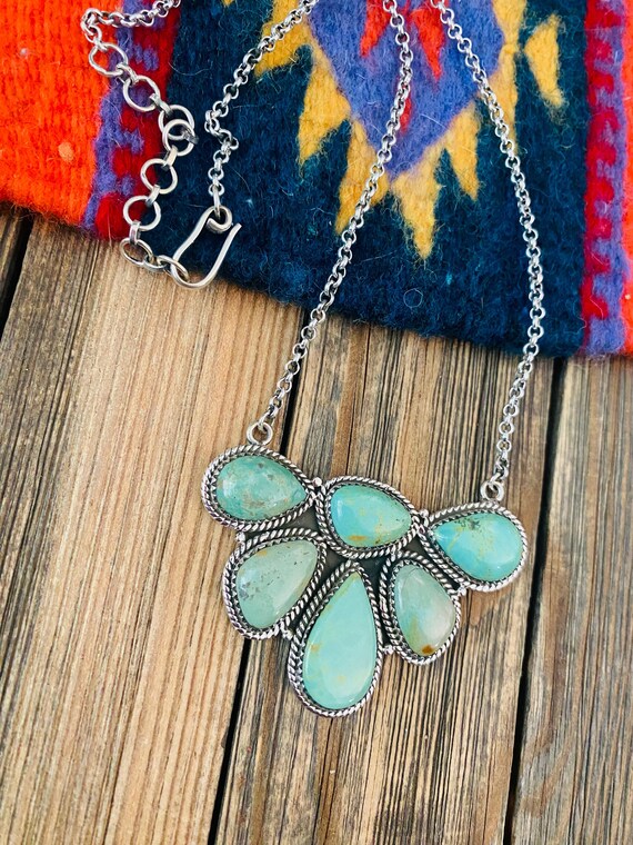 Handmade Sterling Silver & Turquoise Cluster Necklace - Gem