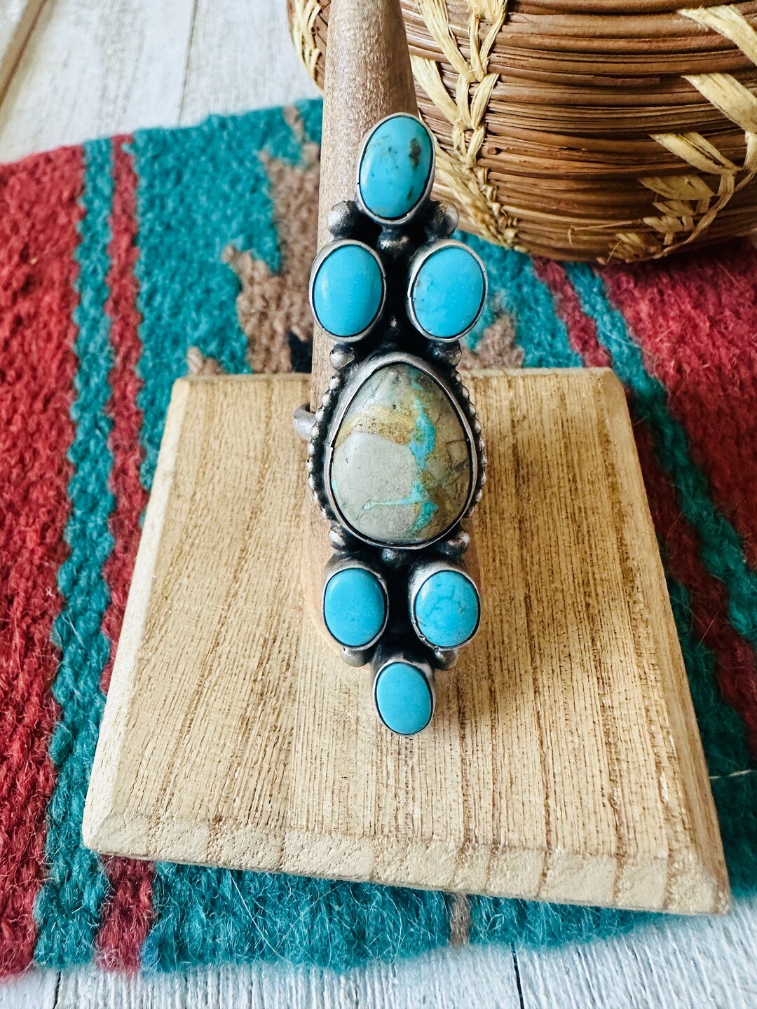 Navajo Ribbon Turquoise & Sterling Silver Ring Size 8 - Etsy