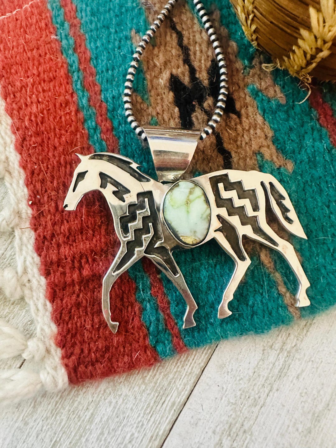 Handcrafted Turquoise and Sterling Silver Horse Pendant by Medru - Etsy