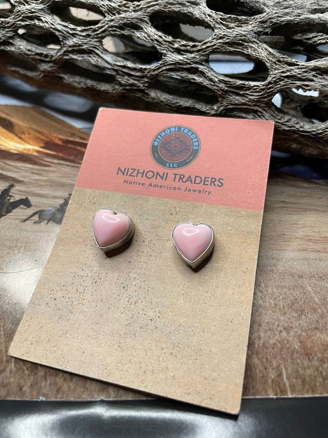 Navajo Sterling Silver Pink Conch Heart Stud Earrings - Etsy
