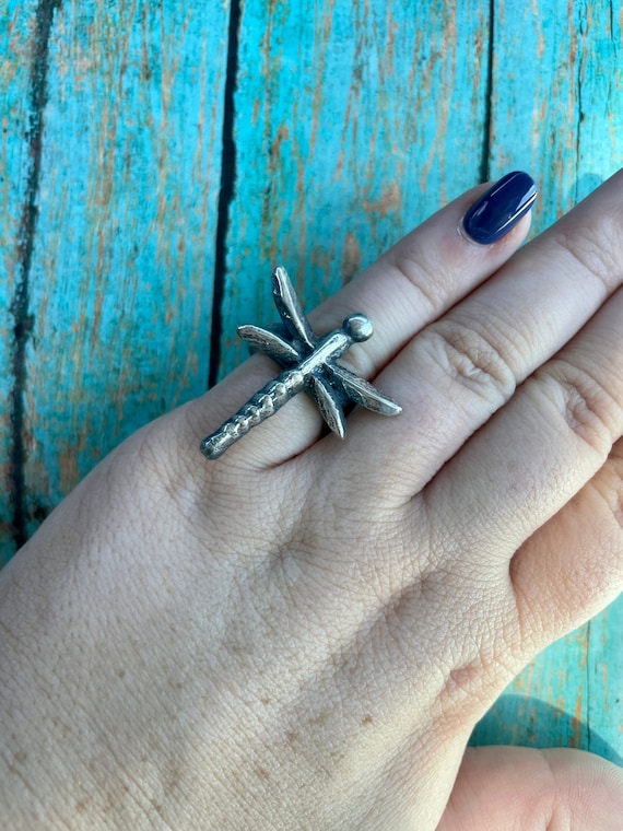 Sterling Silver Navajo Dragonfly Ring Size 6 - Gem