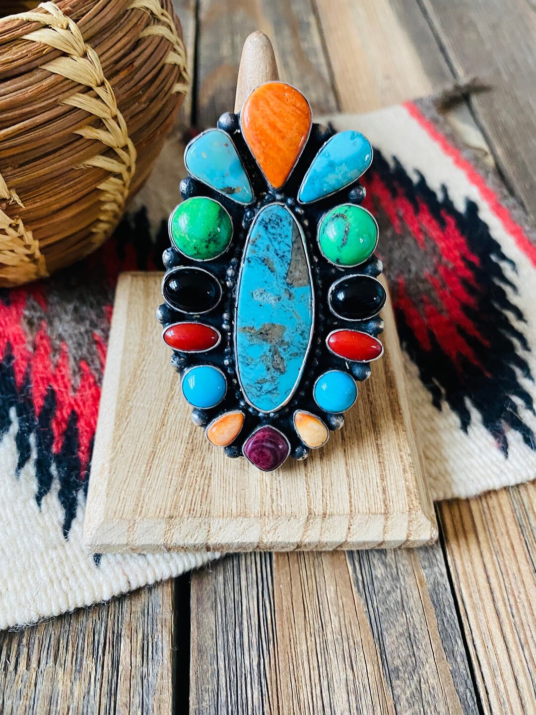 Navajo Sterling Silver & Multi Stone Cluster Ring Size 7.5 - Etsy