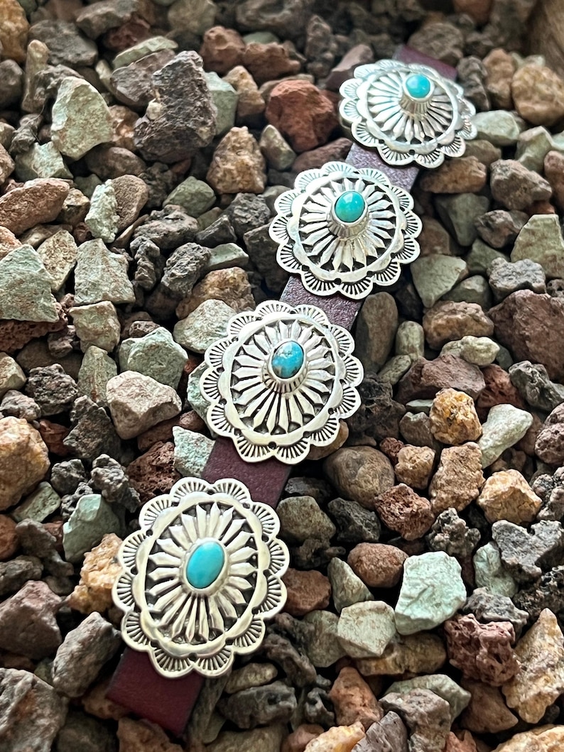 Sterling Silver and Kingman Turquoise Traditional Style Concho Slide ...