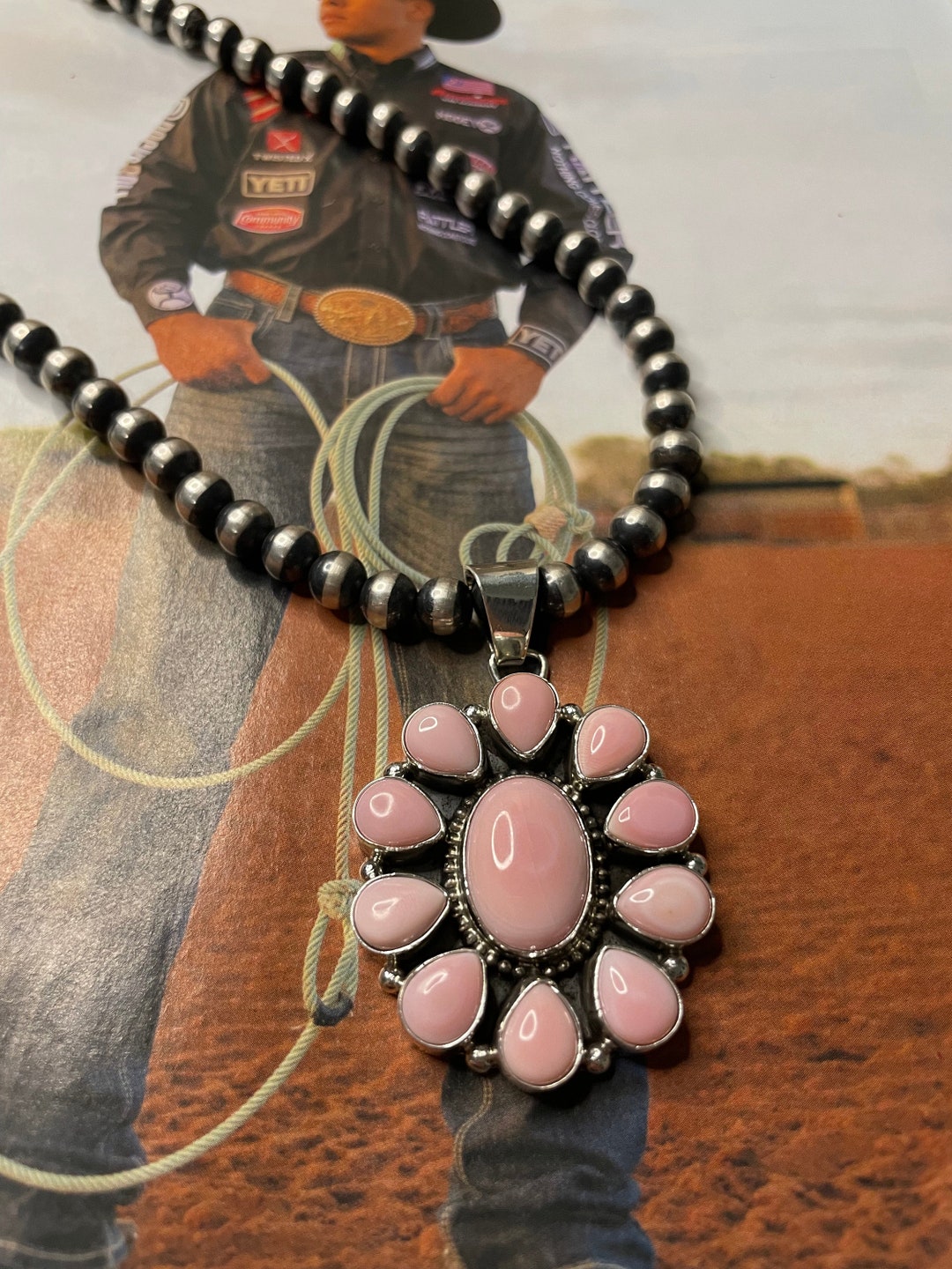 Navajo Queen Pink Conch Shell and Sterling Silver Pendant Signed Sheila ...
