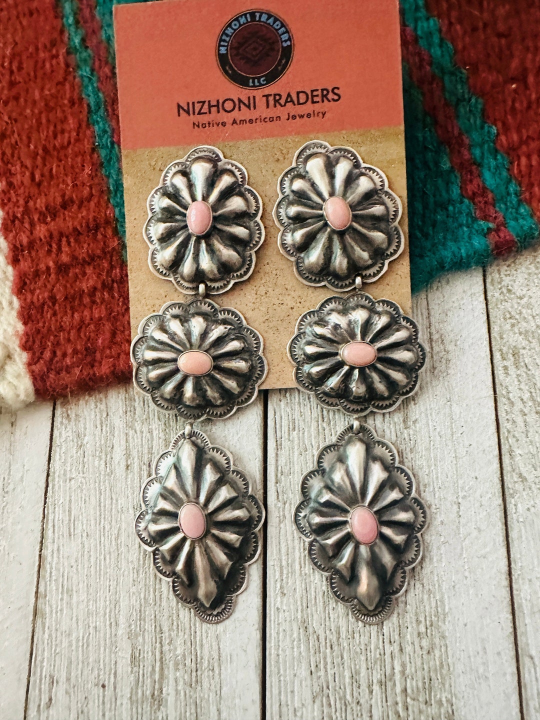 Navajo Queen Pink Conch & Sterling Silver Concho Dangle Earrings - Etsy