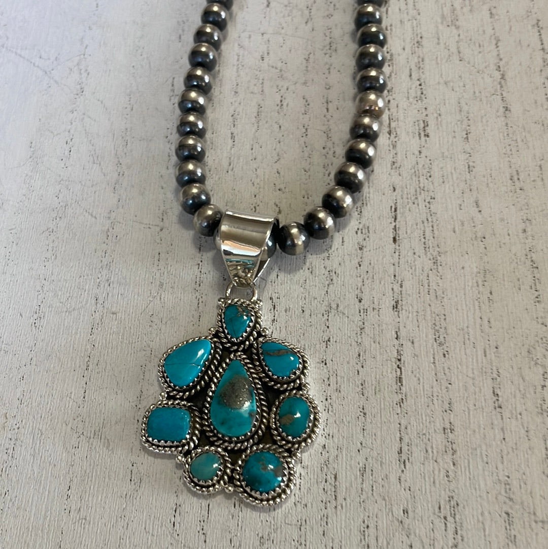 Handmade Sterling Silver & Turquoise Cluster Pendant Signed Nizhoni - Etsy