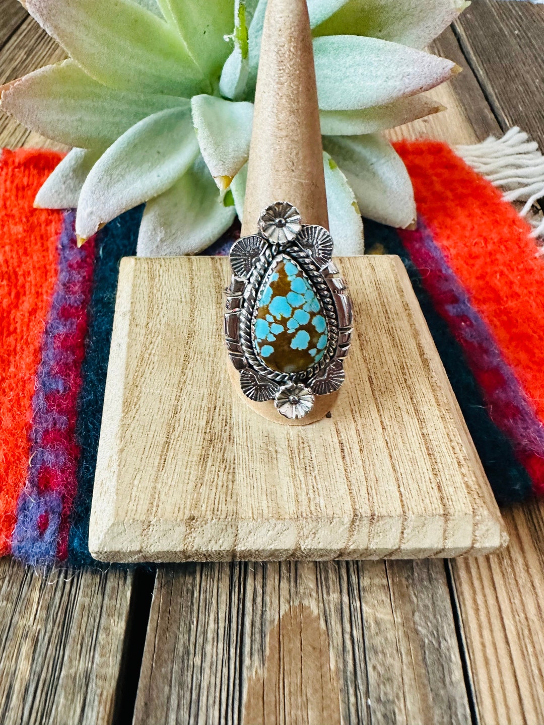 Handmade Sterling Silver & Number 8 Turquoise Adjustable Ring - Etsy