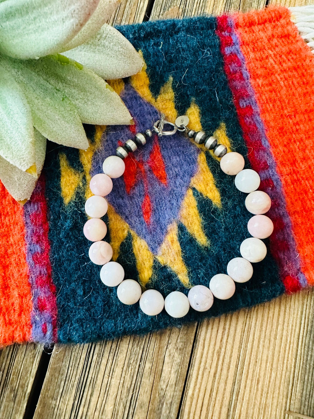 Navajo Queen Pink Conch Shell & Sterling Silver Beaded Bracelet - Etsy