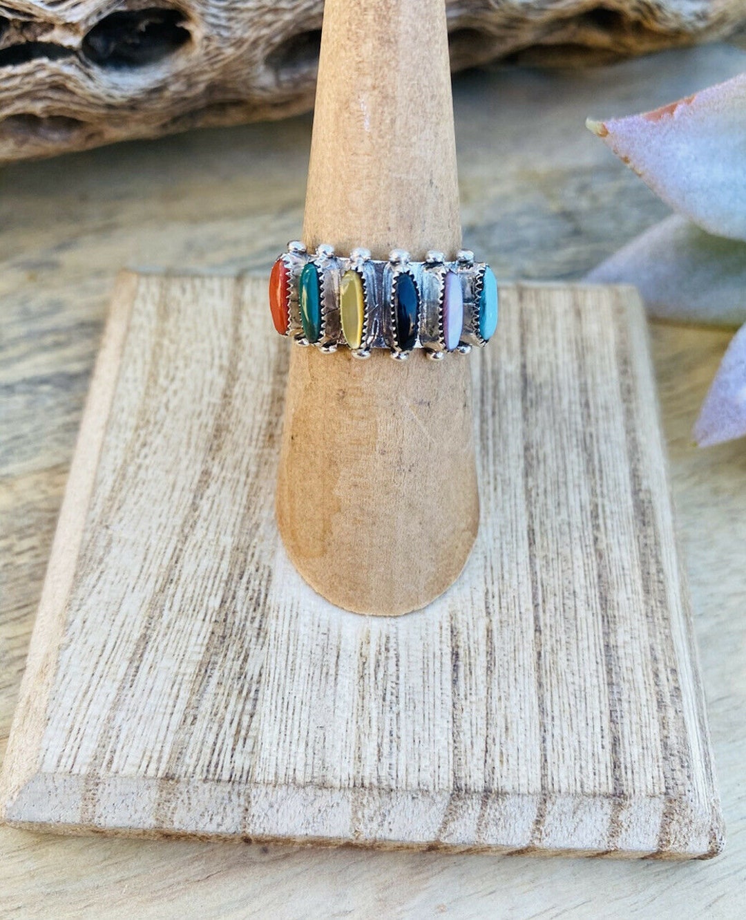 Zuni Sterling Silver & Multi Stone Needlepoint Band Ring - Etsy