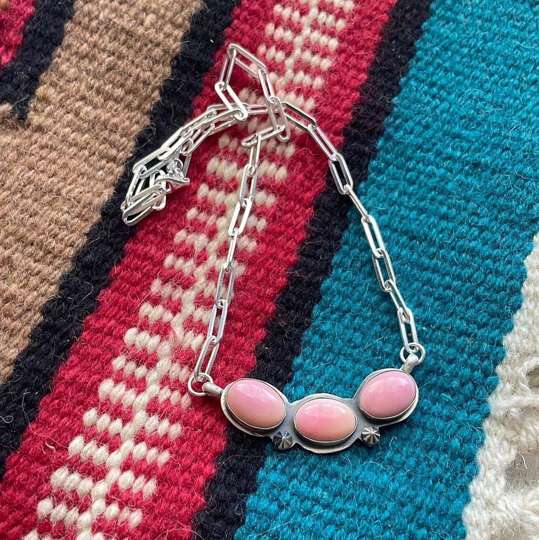 Navajo Queen Pink Conch Shell and Sterling Silver 3 Stone Bar - Etsy
