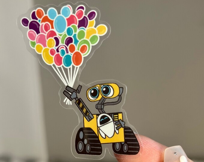 Wall-e Sticker /walle Holding Eve Plushie and Mickey Balloons Sticker ...