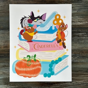 Cinderella Theme Art Print / Gus Gus and Jaq / Lucifer Cat/ Home Decor ...