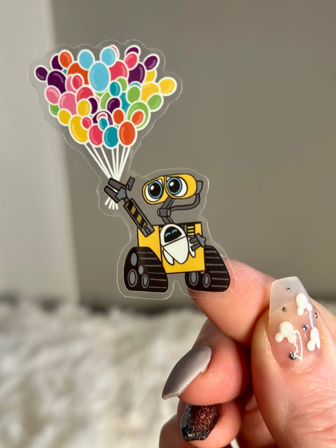 Wall-e Sticker /walle Holding Eve Plushie and Mickey Balloons Sticker ...