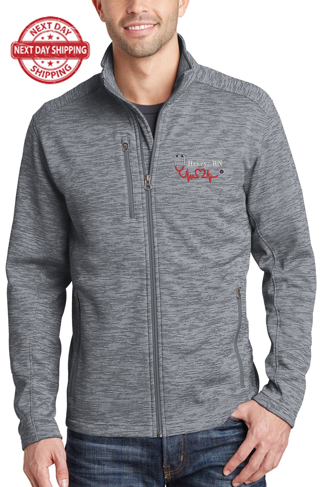 Personalized Nurse Jacket, Men's Embroidered Digi Stripe Fleece, Port ...