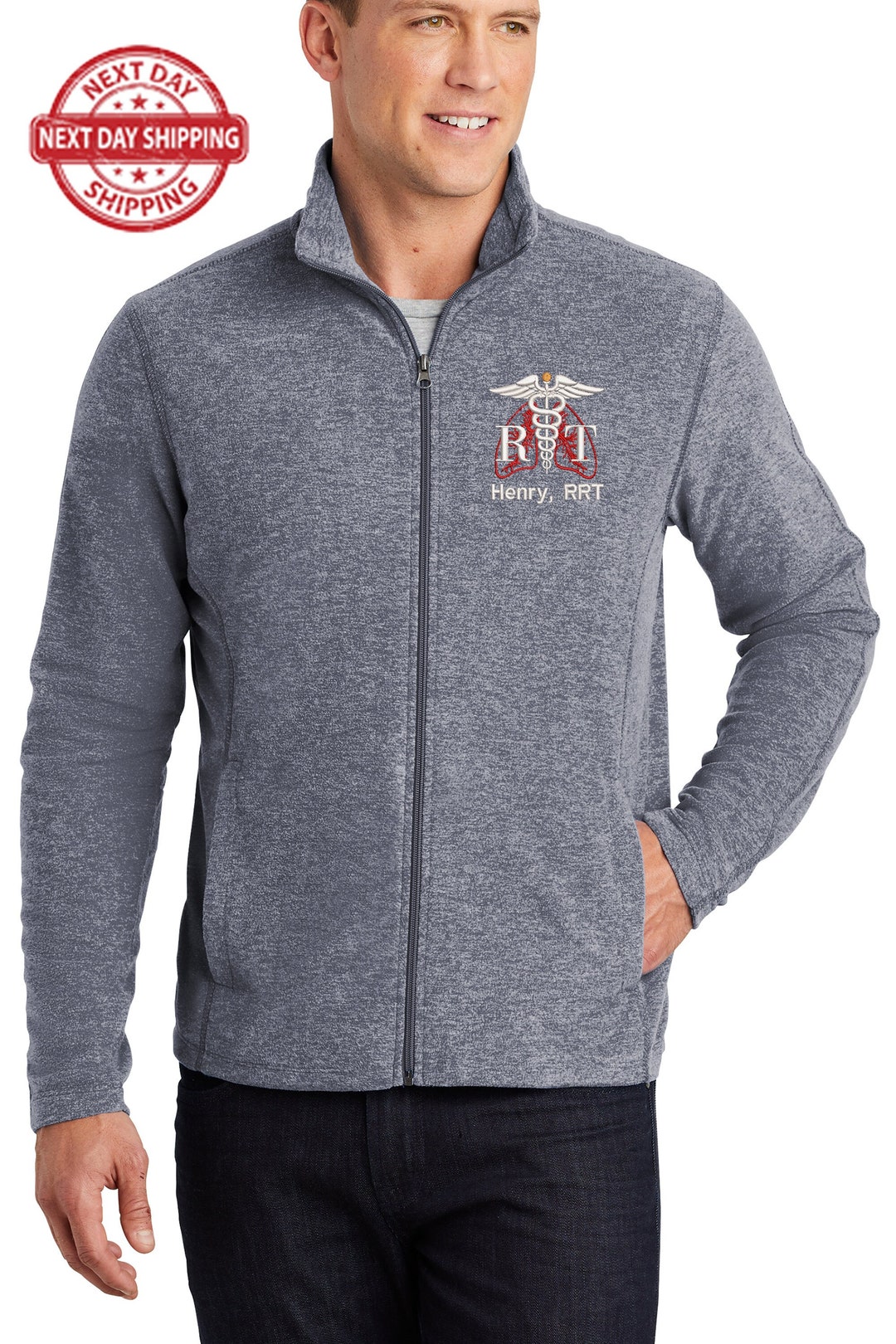 Custom Men's Embroidered Respiratory Jacket, Heather Microfleece Full ...