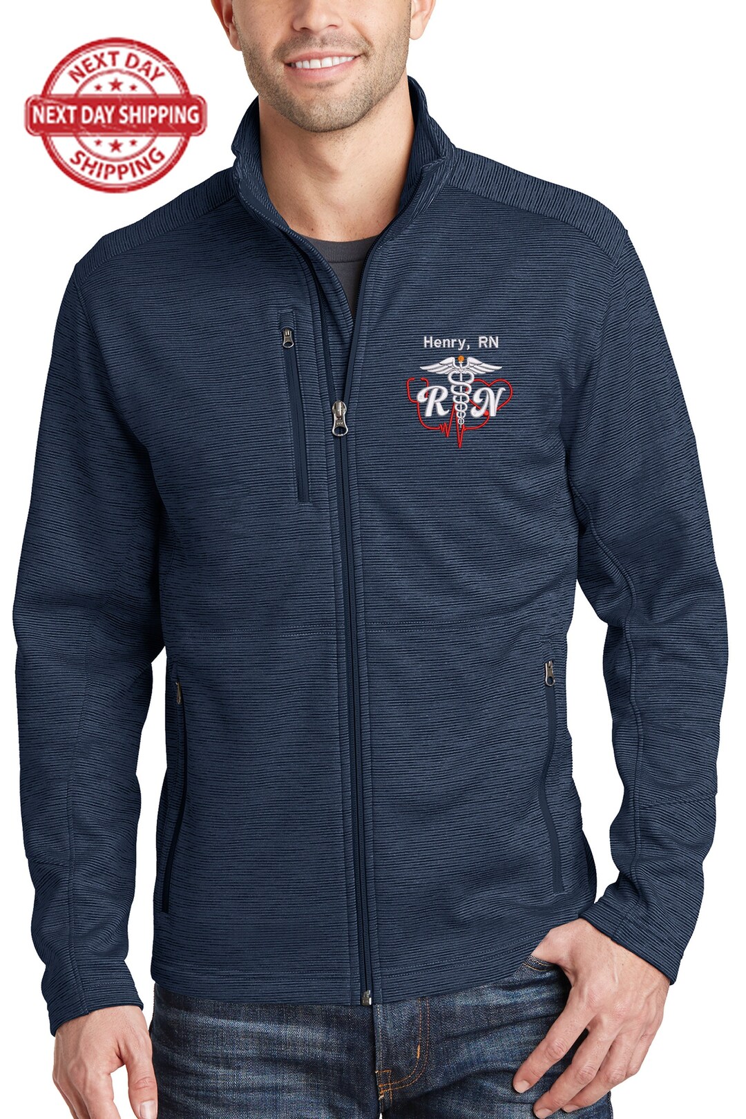 Personalized Nurse Jacket, Men's Embroidered Digi Stripe Fleece, Port ...