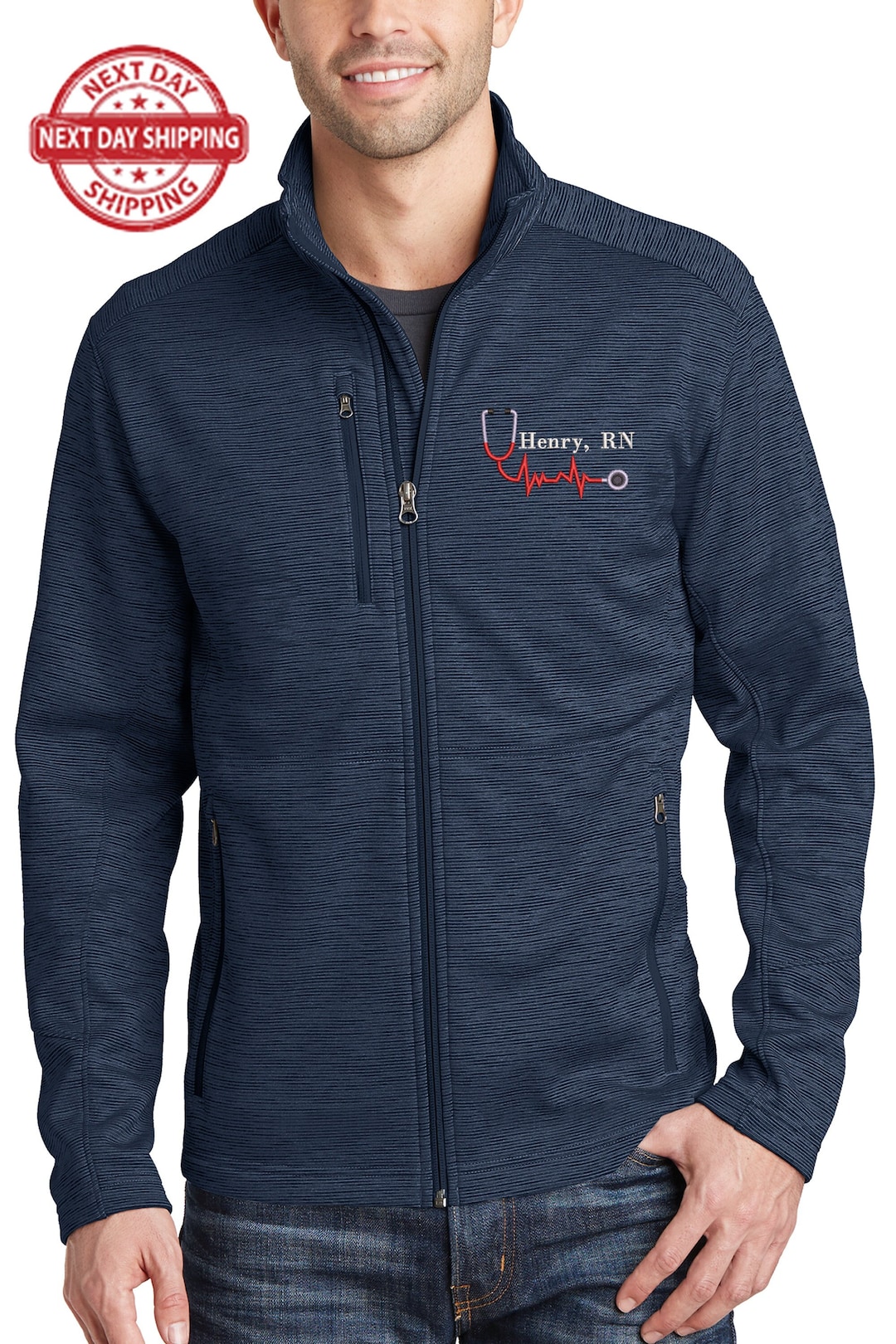 Personalized Nurse Jacket, Men's Embroidered Digi Stripe Fleece, Port ...