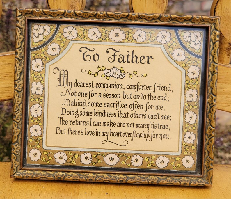 Vintage 20's Framed "to Father" Poem Art Print the Cin Art Publishing ...