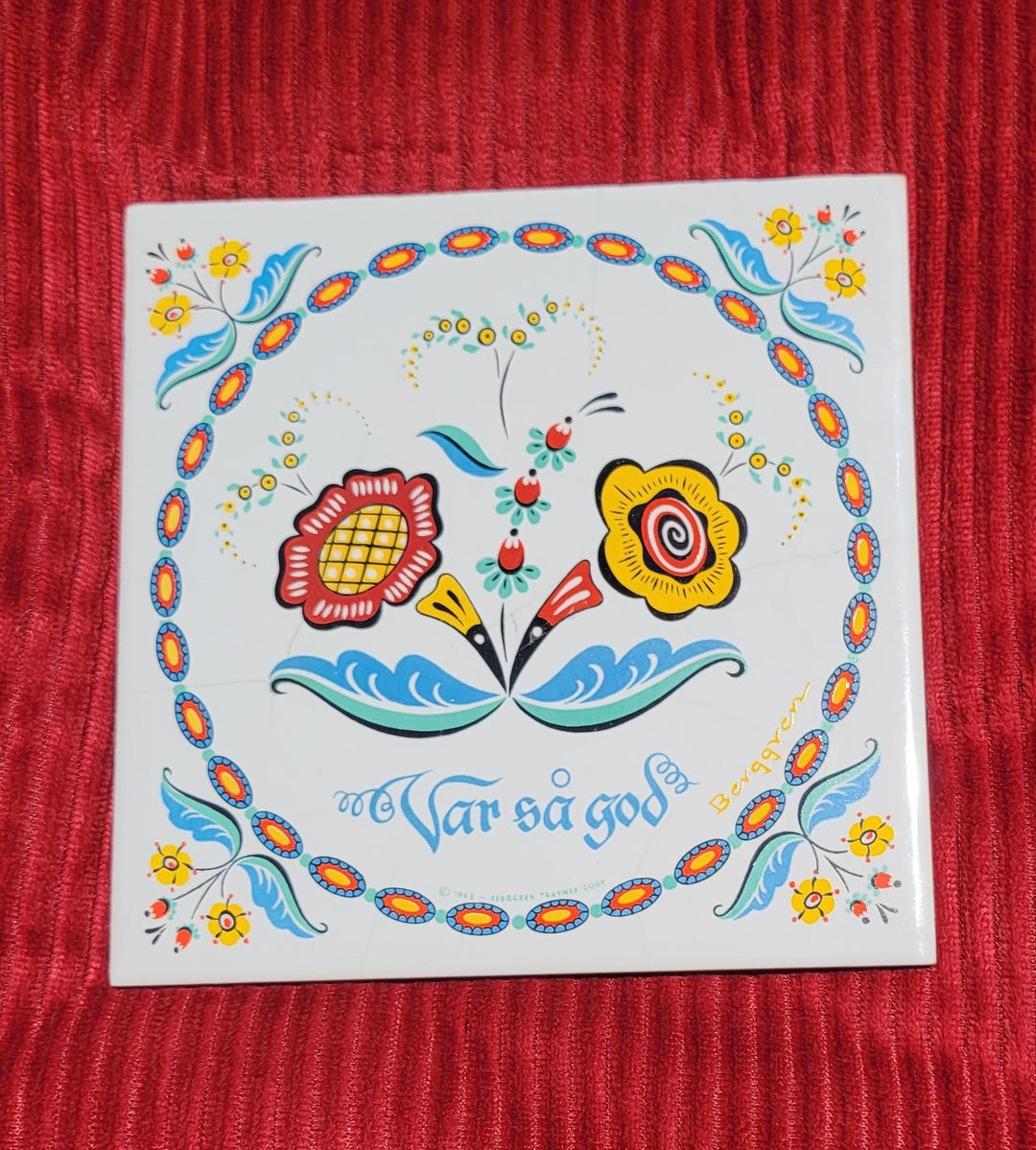 Vintage Swedish Ceramic Tile Trivet Wall Art Kitchen Decor, by Berggren ...