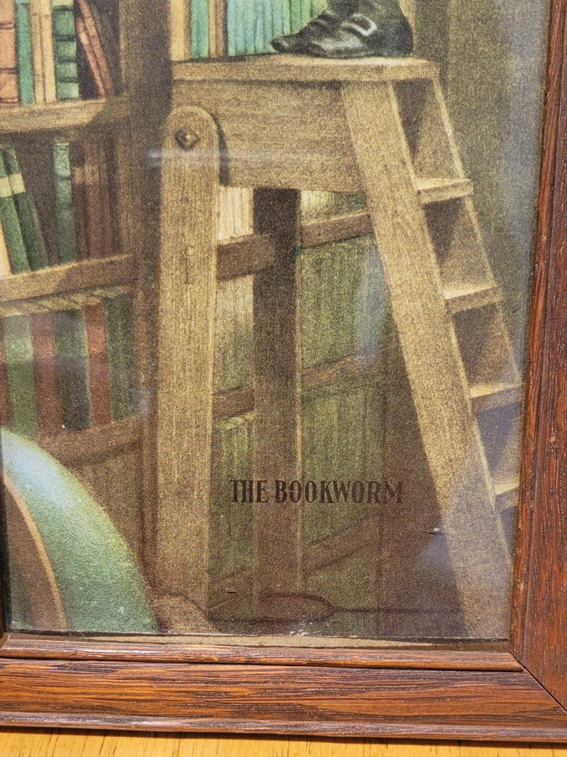 Vintage Framed "the Bookworm" Print Image Art by Carl Spitzwig 1850 ...