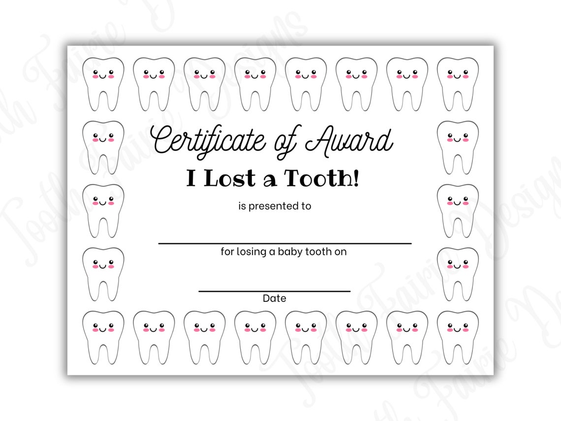 Lost Baby Tooth Certificate, I Lost a Tooth Award, Tooth Fairy ...
