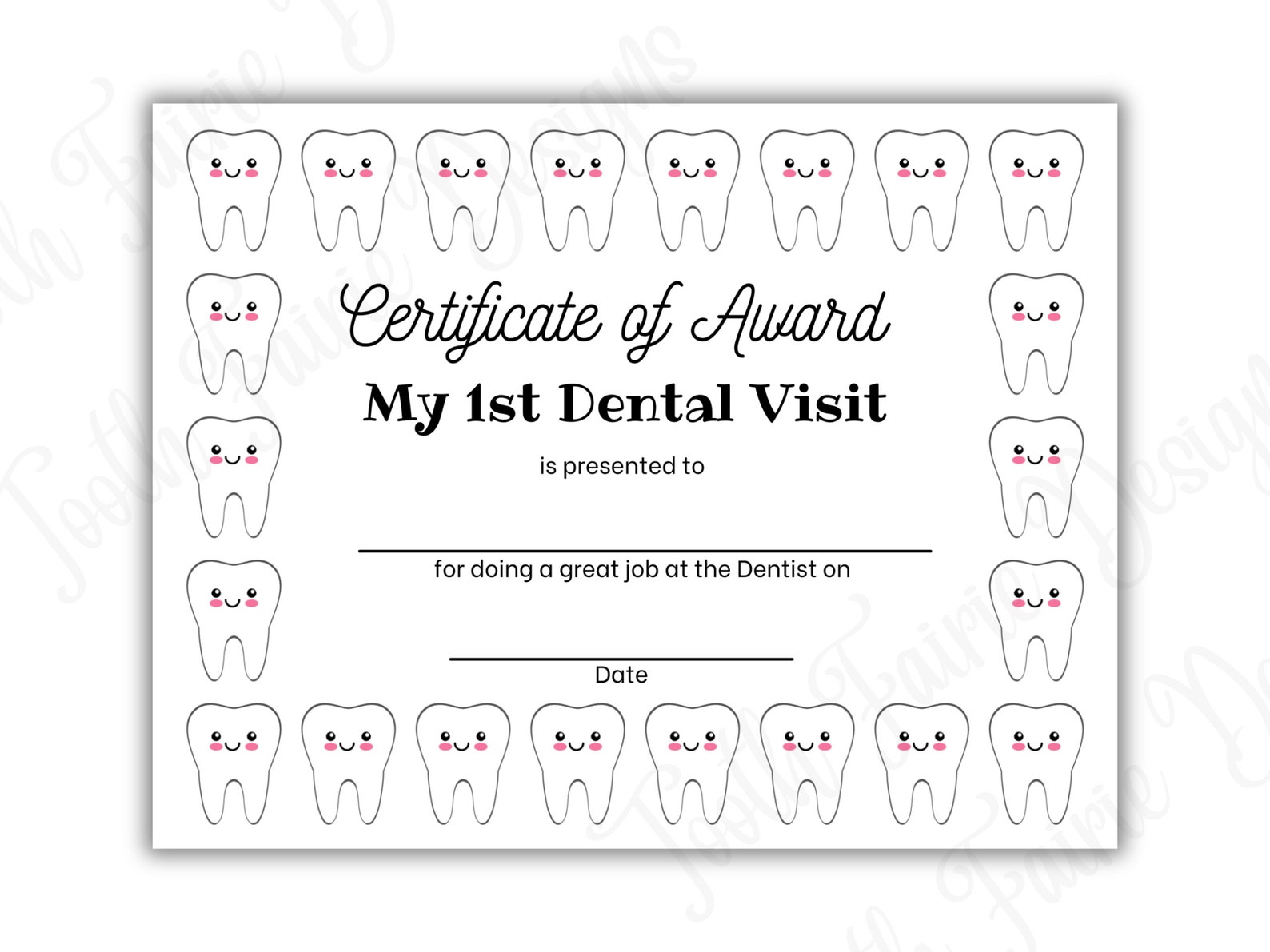 First Dental Visit Certificate, Reward for Dentist Visit, Award ...