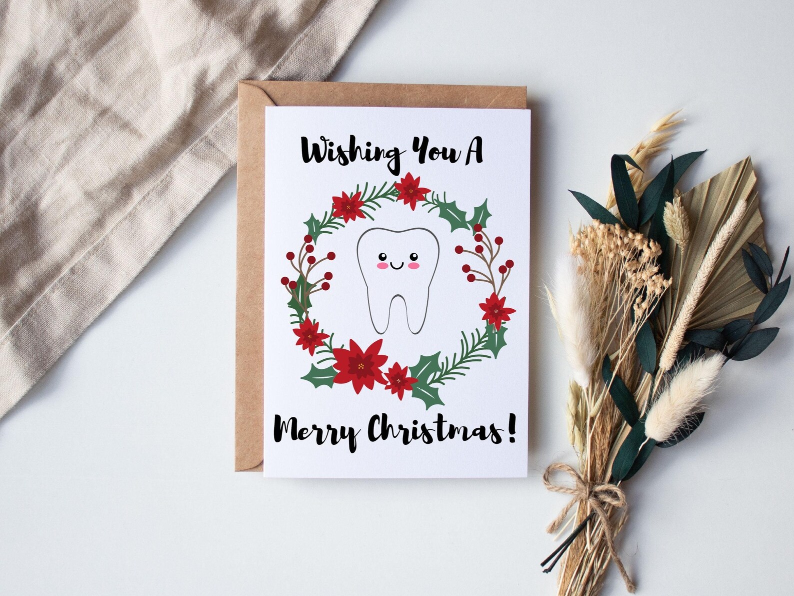 Cute Tooth Christmas Printable 5x7 Card for Dental Office Patient ...