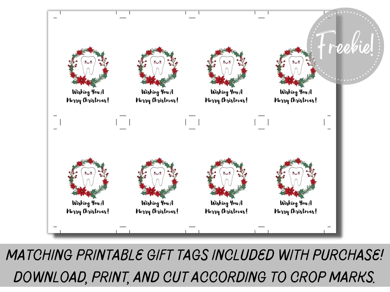 Cute Tooth Christmas Printable 5x7 Card for Dental Office Patient ...