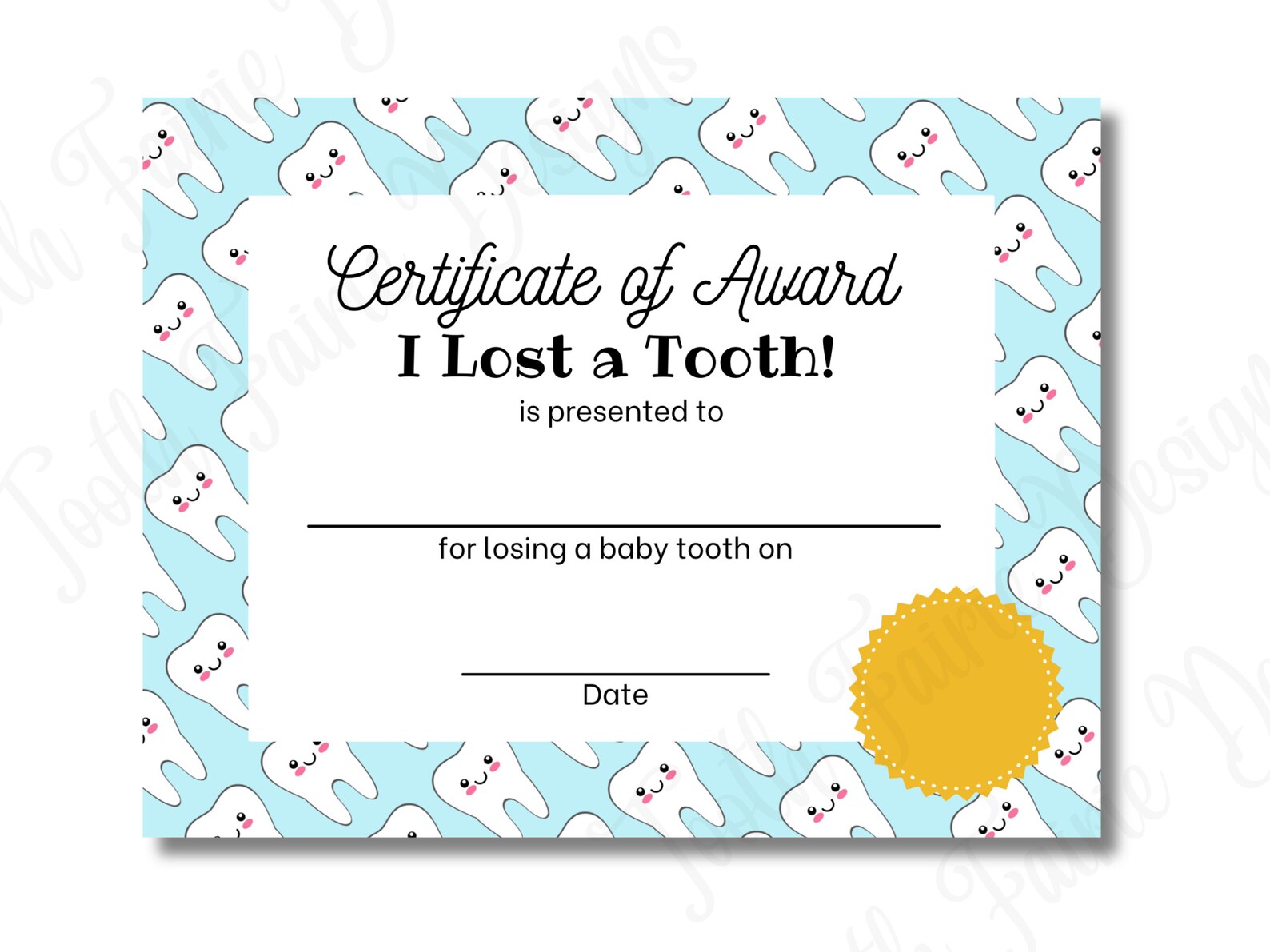 Lost Baby Tooth Certificate, I Lost a Tooth Award, Tooth Fairy ...