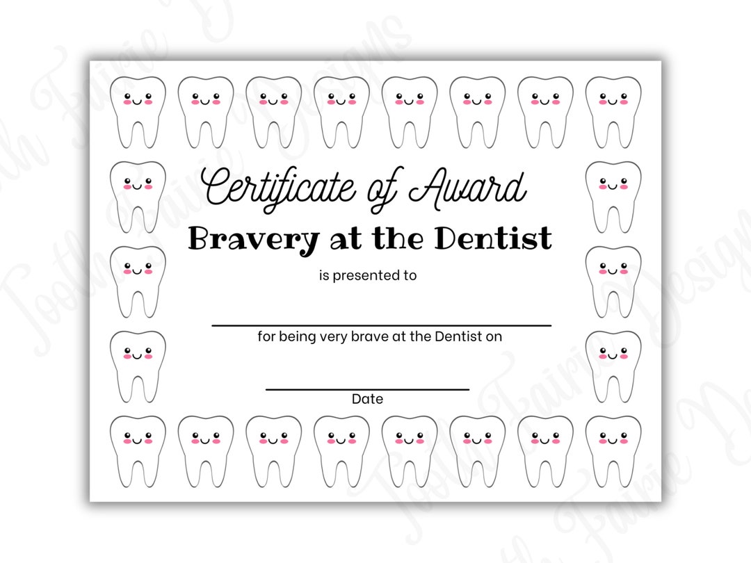 Bravery at the Dentist Certificate, Dental Certificate of Bravery ...