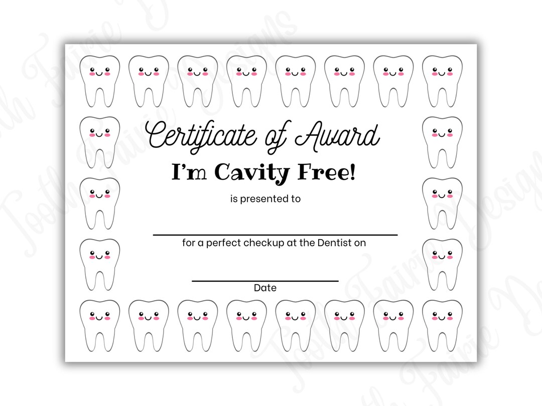 Cavity Free Dental Certificate, No Cavity Club, Reward for No Cavities ...