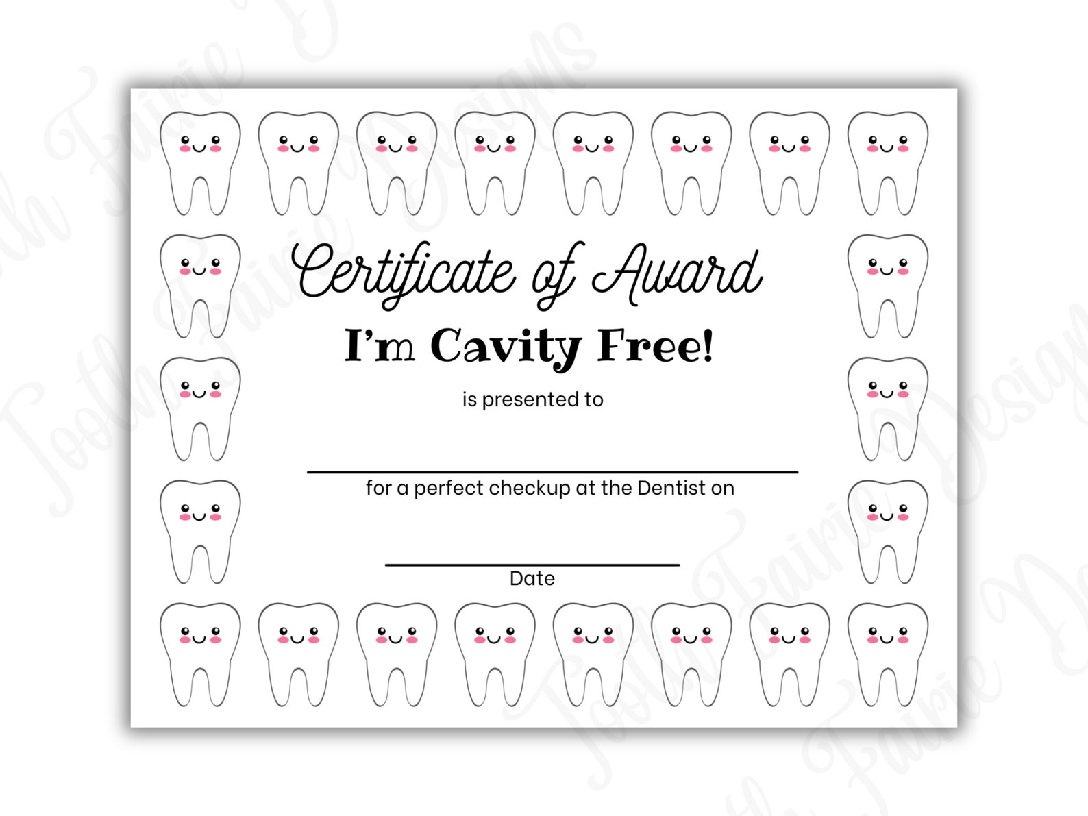 Cavity Free Dental Certificate, No Cavity Club, Reward for No Cavities ...