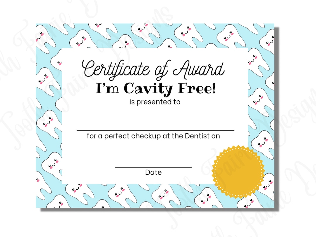 Cavity Free Dental Certificate, No Cavity Club, Reward for No Cavities ...
