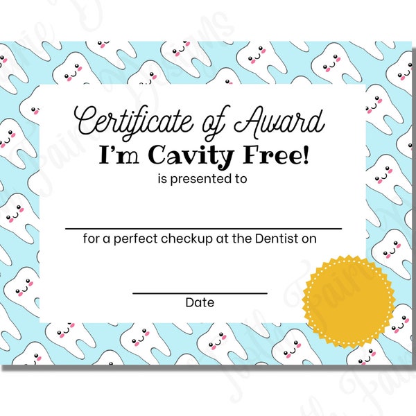 No Cavity Club Certificate Printable - Etsy UK