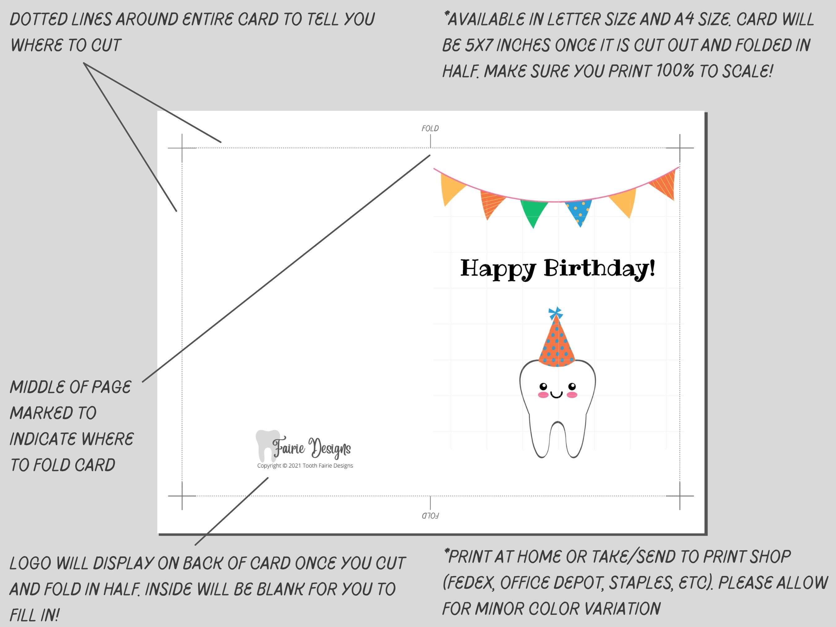 Dental Birthday Card, Printable Card for Dental Office Patient, Card ...