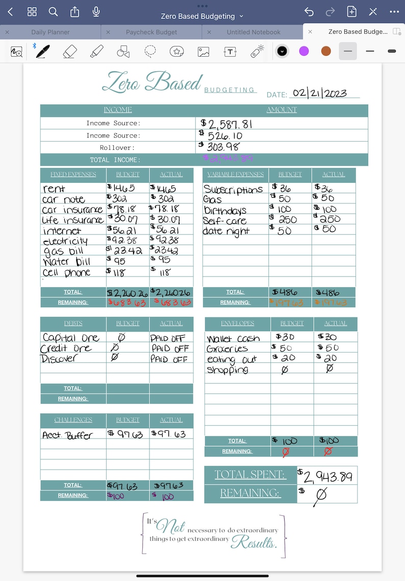 Budget Template- Zero Based - Etsy