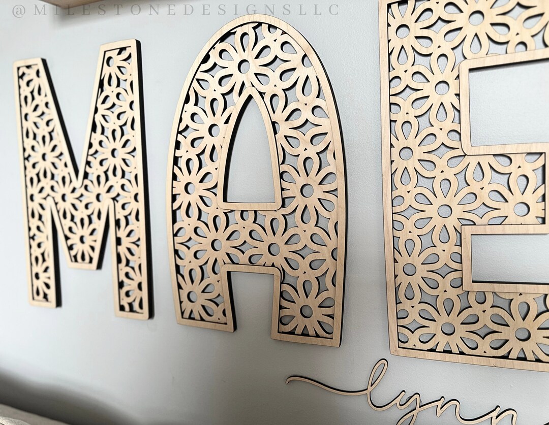 Wildflower Letter Wall Decor Wood Nursery Sign Letters Floral Wooden ...