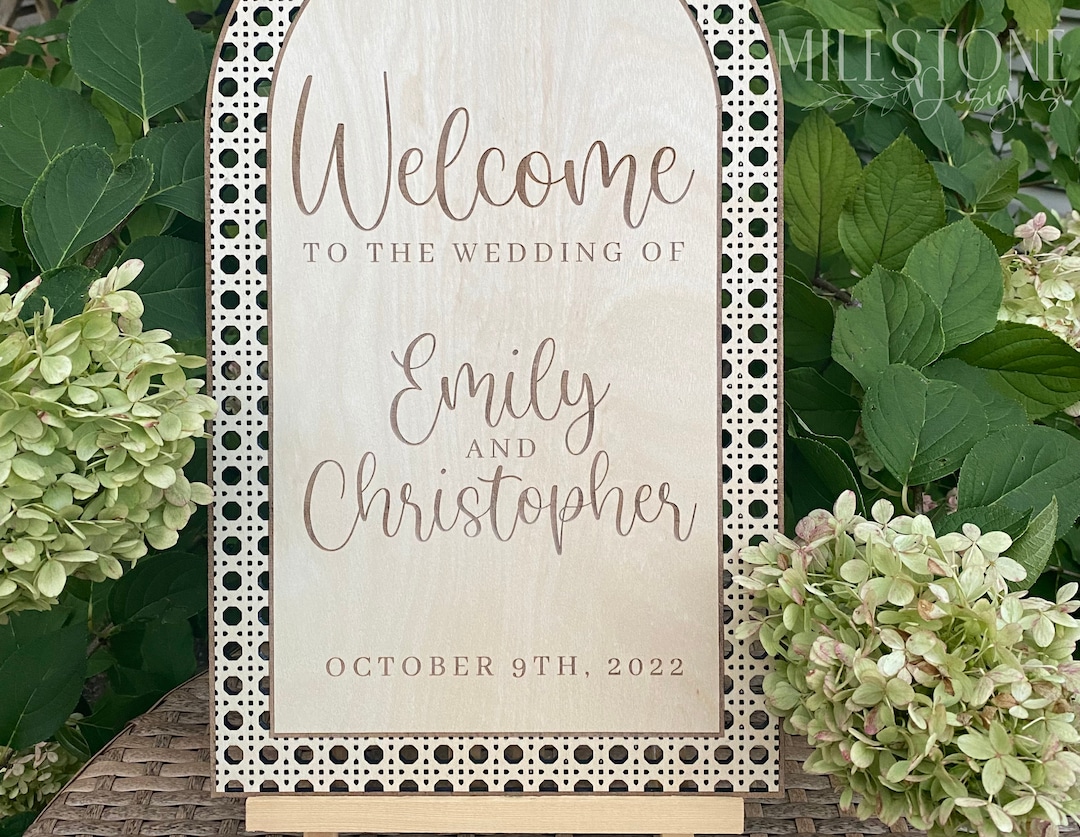 Rattan Wedding Welcome Sign Arched Wood Boho Wedding Sign Rattan Cane ...