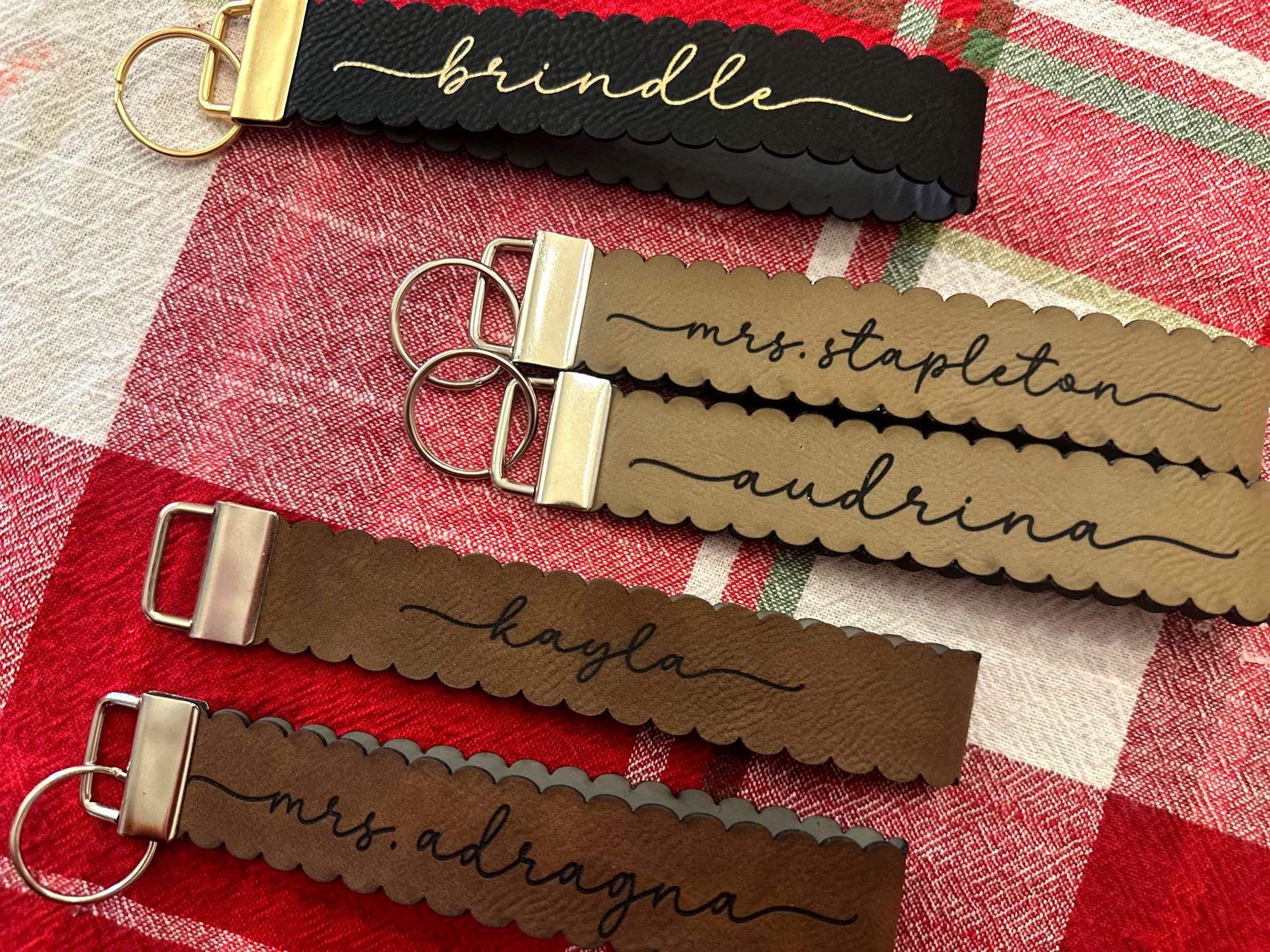 Personalized Faux Leather Wristlet Key Ring Holder Scalloped Key Loop ...